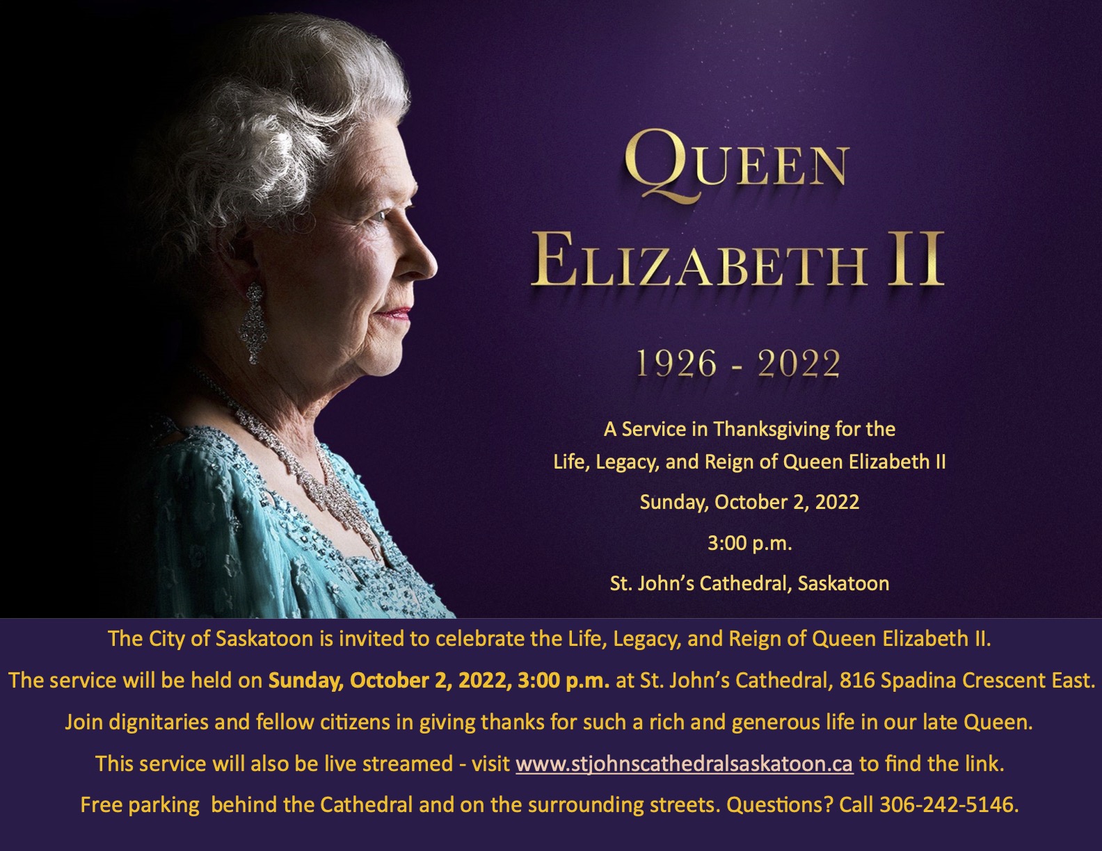Queen Elizabeth II Service – October 2, 2022 – poster | The Cathedral ...